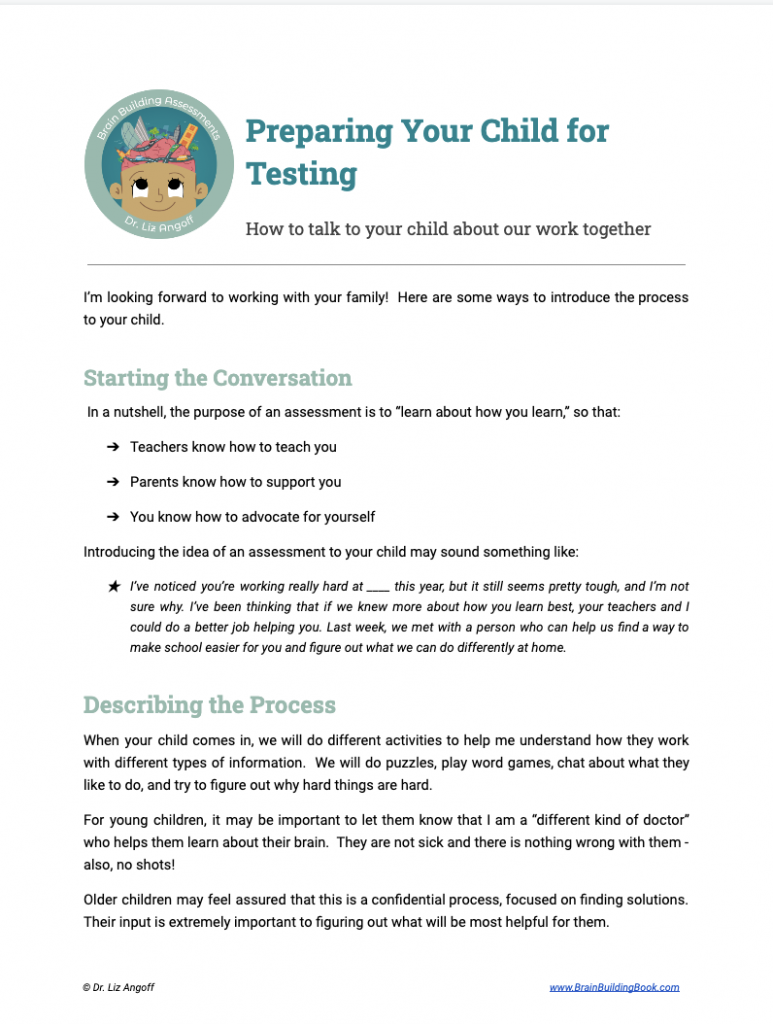 Preparing Your Child for Testing – Handout | Explaining Brains